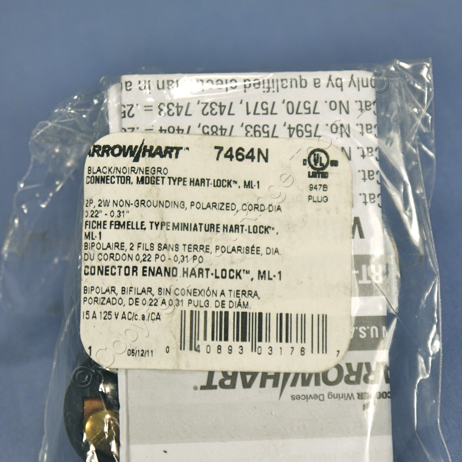 Cooper Hart-Lock ML1 Midget Twist Locking Connector Plug NEMA ML1R 15A ...